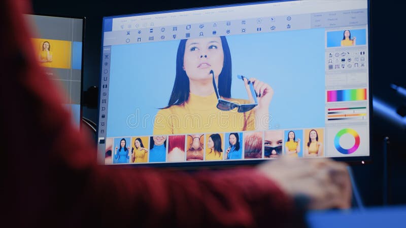 Photographer Using Professional Photo Editing Tools, Close Up Shot on ...