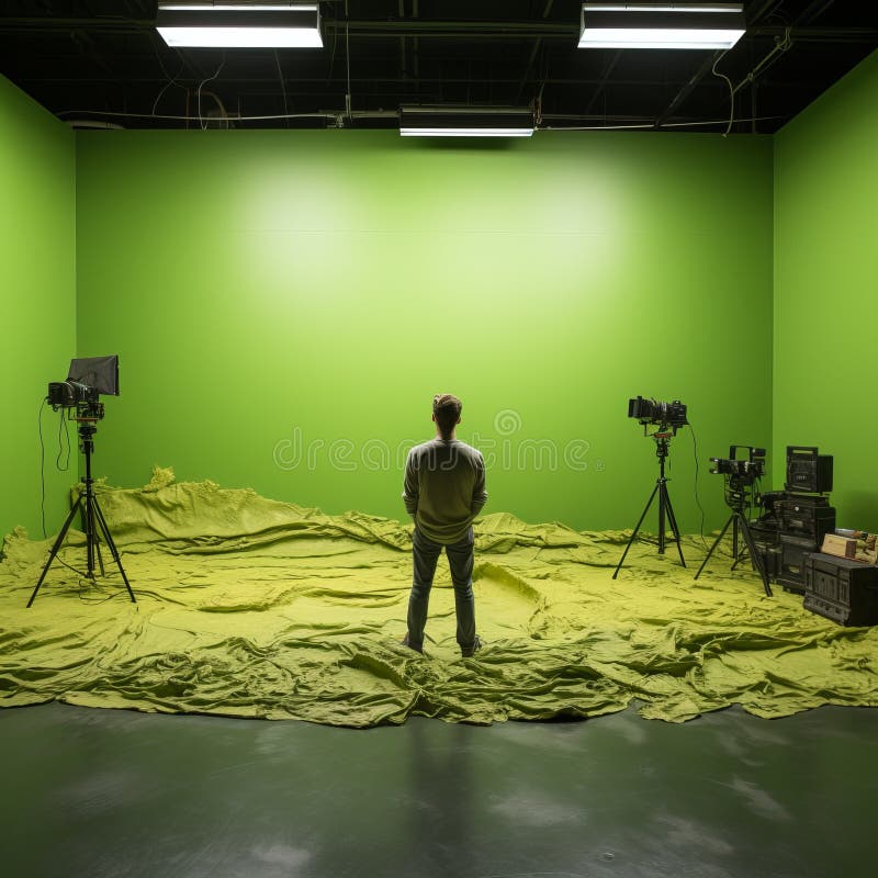 Photographer Videographer at Work in Front of a Greenscreen Studio ...