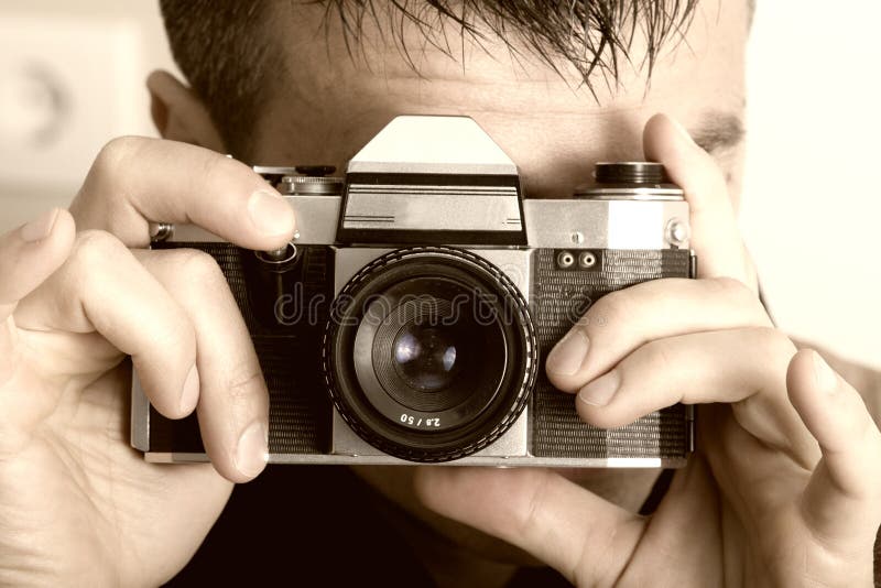 Photographer with Vintage Camera Stock Image - Image of lens, caucasian ...