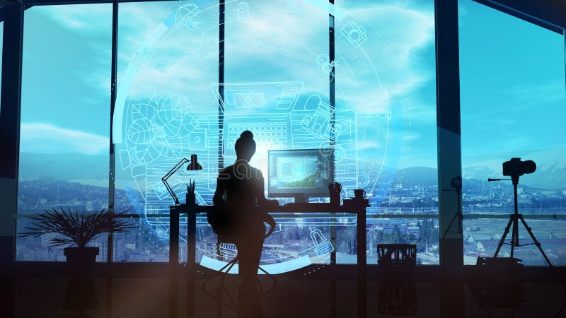 Photographer at Work with Computer Graphics Stock Image - Image of ...