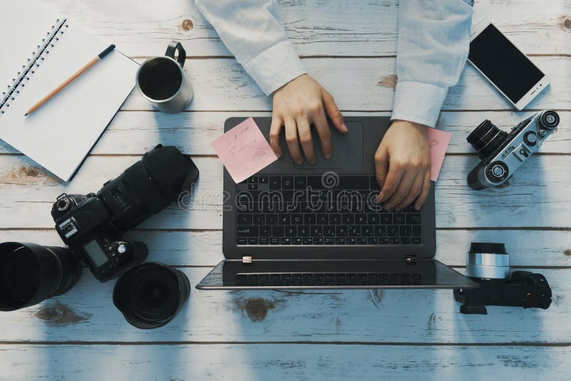 Photographer work space stock image. Image of concept - 175610205