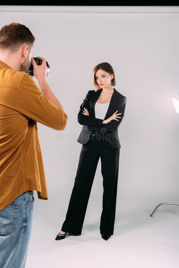 Photographer Working with Beautiful Stylish Model Stock Image - Image ...