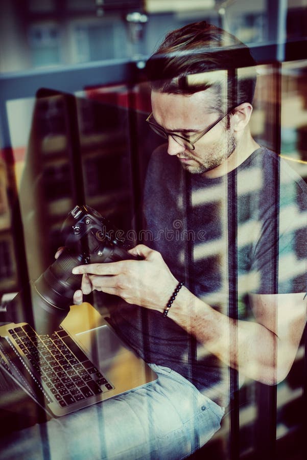 Photographer Working Checking Photo Concept Stock Photo - Image of ...