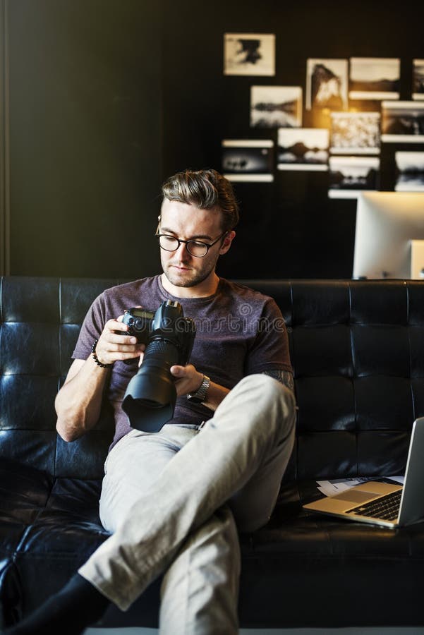 Photographer Working Checking Photo Concept Stock Photo - Image of ...