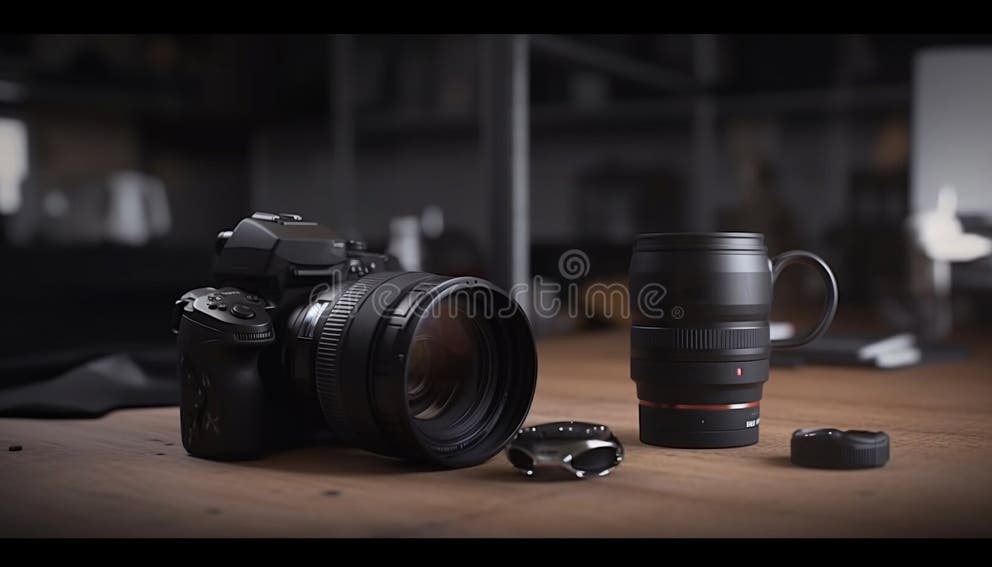 Photographer Working Indoors, Capturing Image with Old Fashioned SLR ...