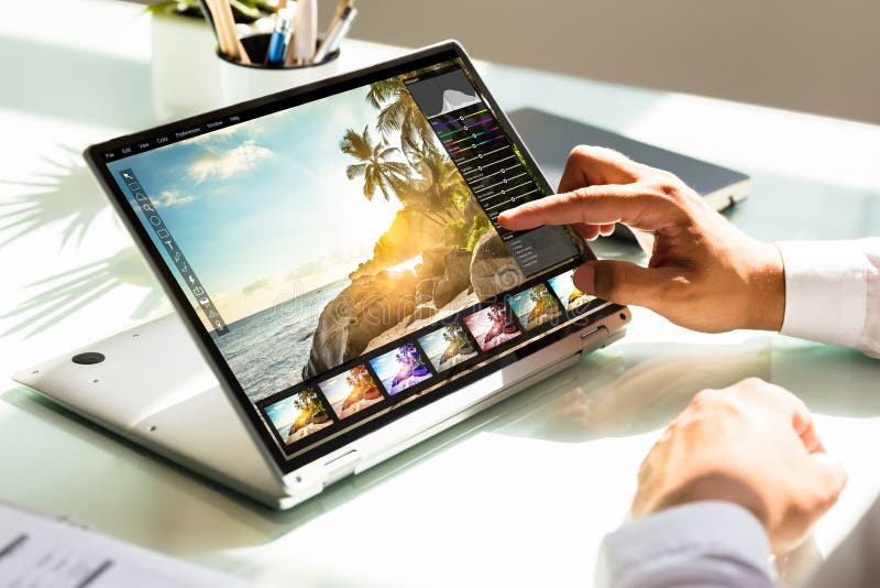 Photographer Working on Laptop Screen Stock Photo - Image of laptop ...