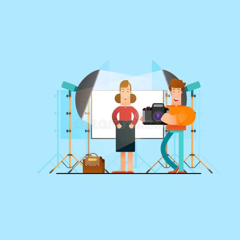 Photographer Working with Model in Studio. - Vector Stock Illustration ...