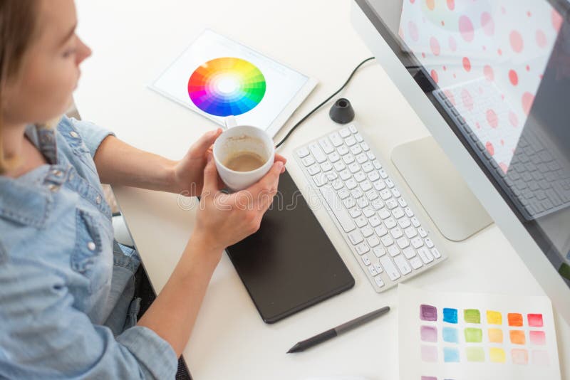 Photographer.working Photo. Working on a Design. at Your Desk. Graphics ...