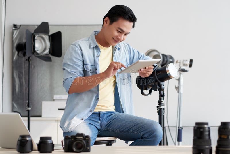 Photographer Working in Studio Stock Image - Image of online, creative ...