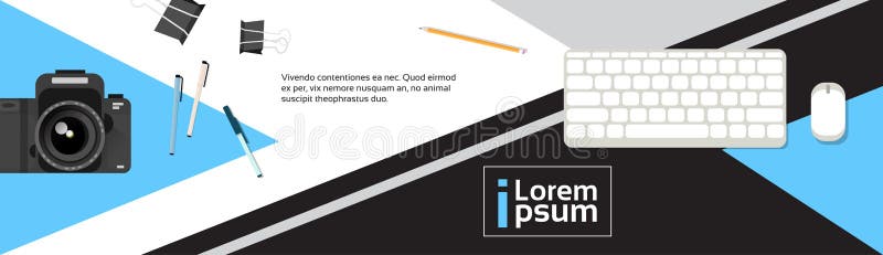 Photographer Workplace Top Angle View Camera Computer Keyboard Banner ...