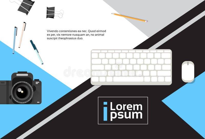 Photographer Workplace Top Angle View Camera Computer Keyboard Banner ...
