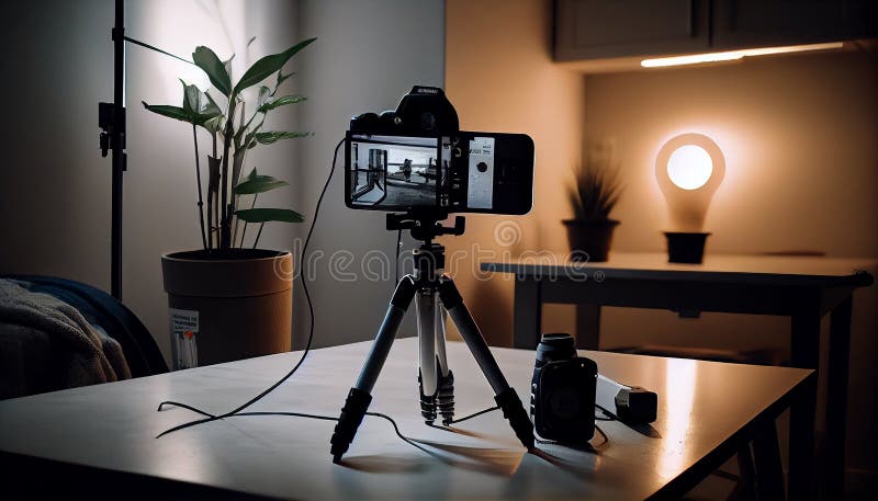 Photographer Works with Modern Camera Equipment Indoors ,generative AI ...
