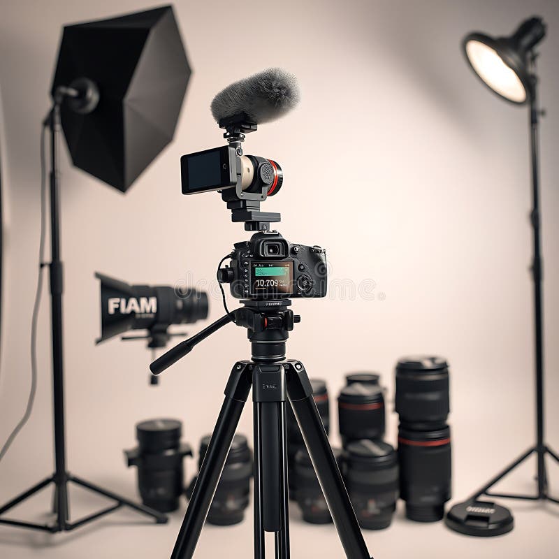 A Photographers Setup Showing a High End Digital Camera a Tripod and ...