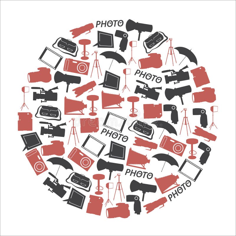 Photographic and Camera Icons Set in Circle Stock Vector - Illustration ...