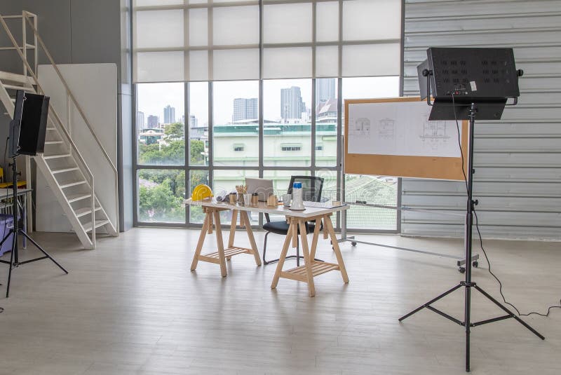 Photographic Studio with Lights and Table with Some Objects for Props ...