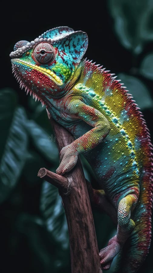 Realistic Photography of Vibrant Rainbow Chameleons Stock Illustration ...