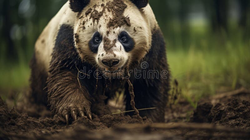 Photographically Detailed Portrait of a Mud-covered Panda Bear Stock ...