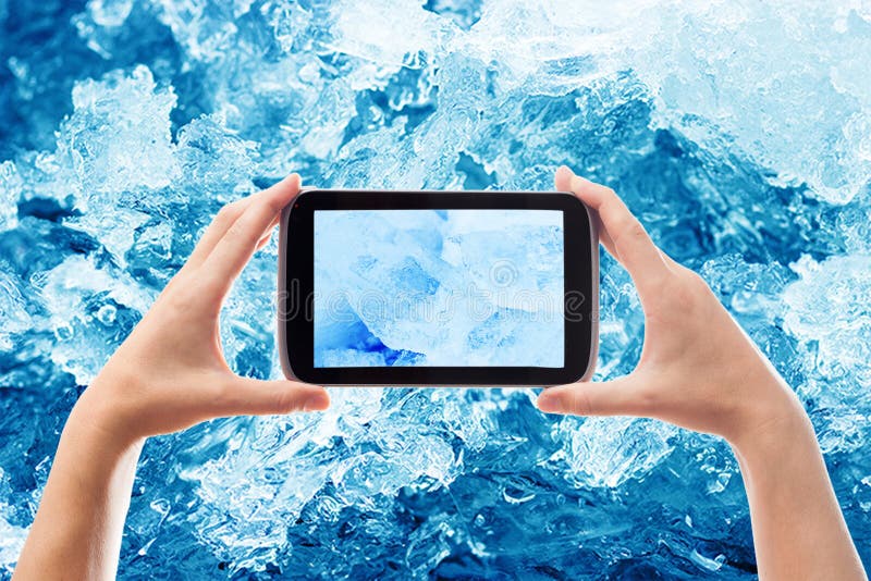 Photographing Smartphone Ice Crystals Stock Image - Image of hand, cool ...