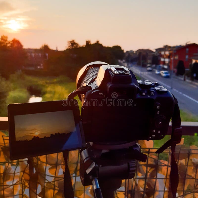 Photographing the Sunset with a Reflex Camera Stock Image - Image of ...