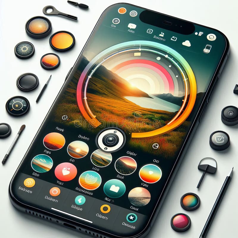Photography App Interface with Camera Controls, Filters, and Ed Stock ...