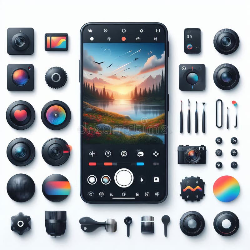 Photography App Interface with Camera Controls, Filters, and Ed Stock ...