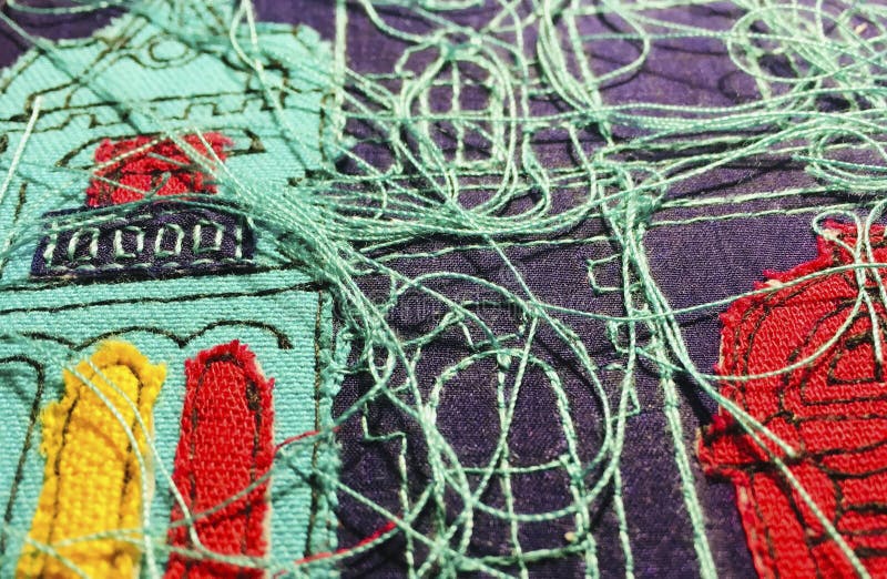 Background with Colored Fabrics and Sewing Threads Stock Photo - Image ...