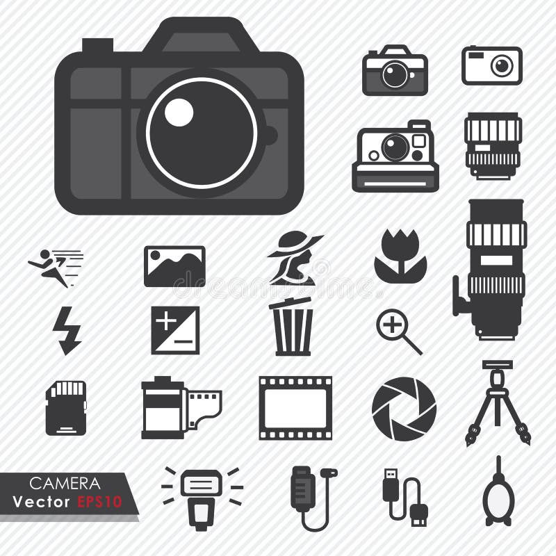 Photography Camera Icons Set Stock Vector - Illustration of accessories ...