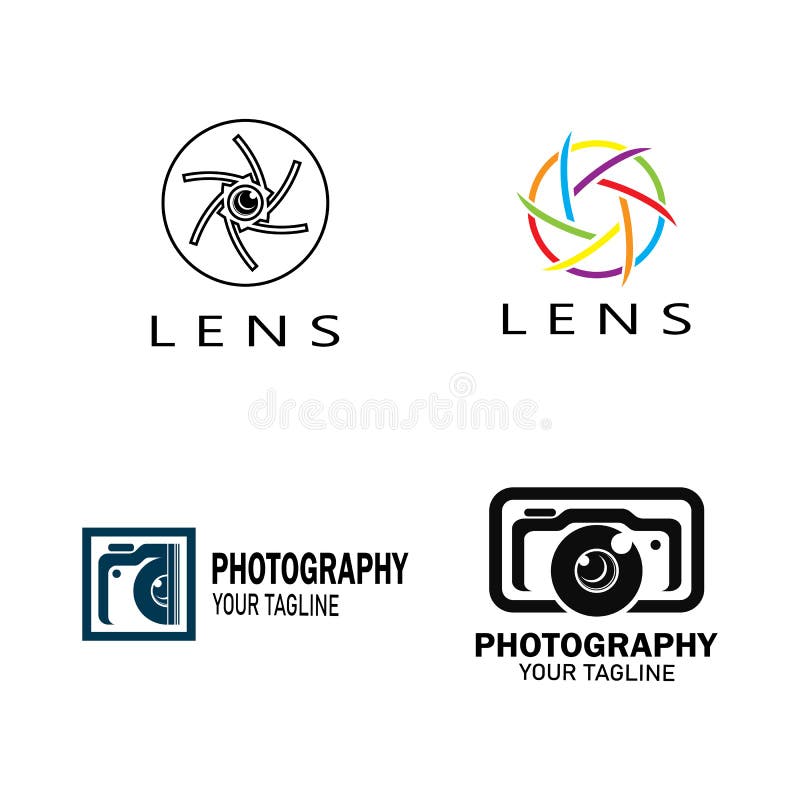 Photography Camera Logo Icon Vector Design Template Isolated on Black ...