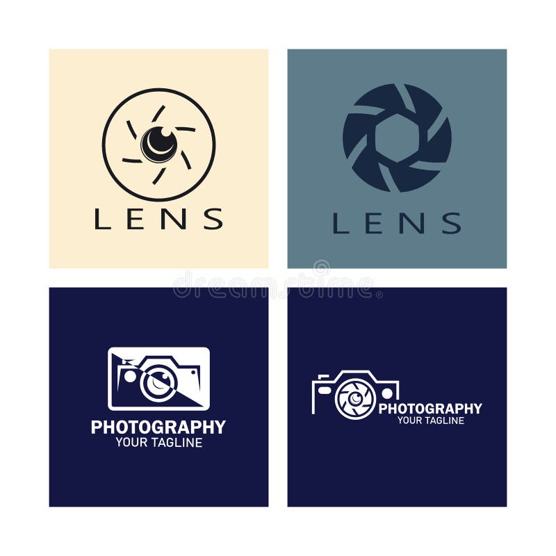 Photography Camera Logo Icon Vector Design Template Isolated on Black ...