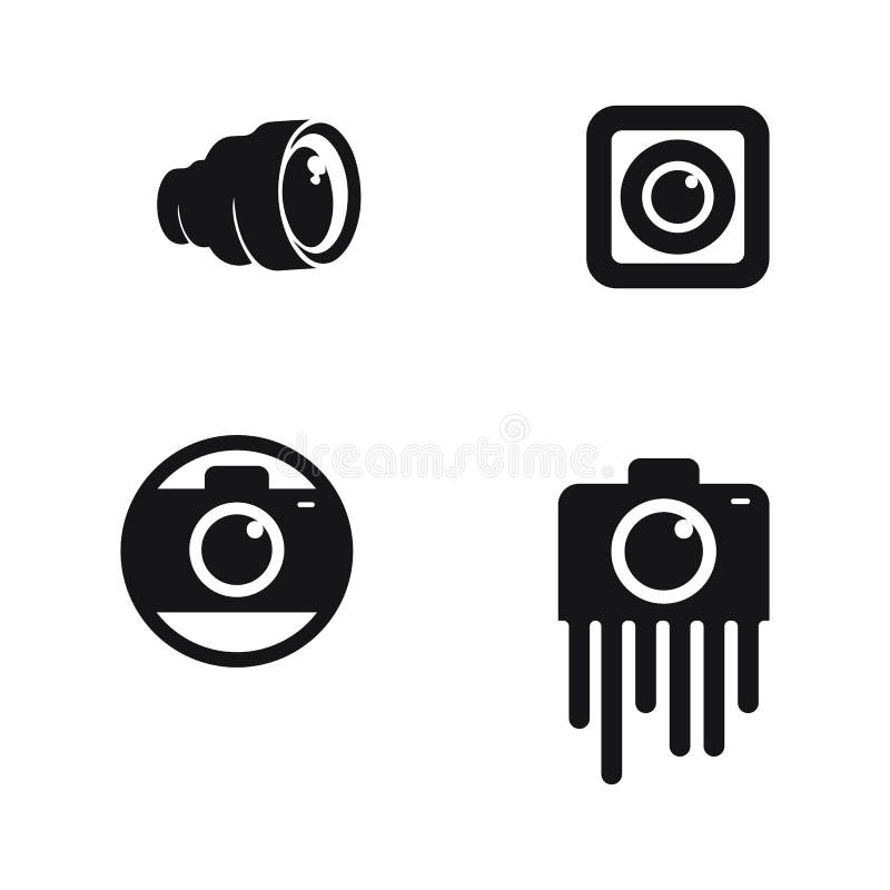 Photography Camera Logo Icon Vector Design Template Isolated on Black ...
