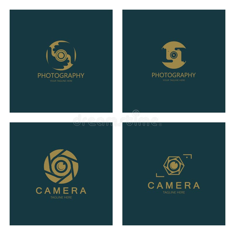 Photography Camera Logo Icon Vector Design Template Isolated on Black ...
