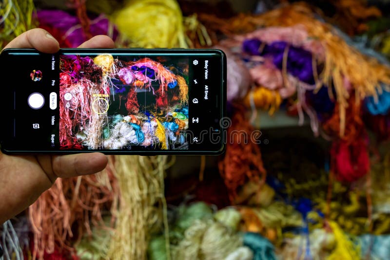Photography of Colored Threads with Mobile Stock Photo - Image of ...