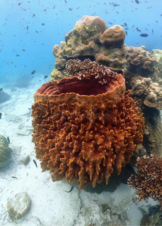 A Photography of a Coral Reef with a Large Coral and Fish, Coral Reef ...