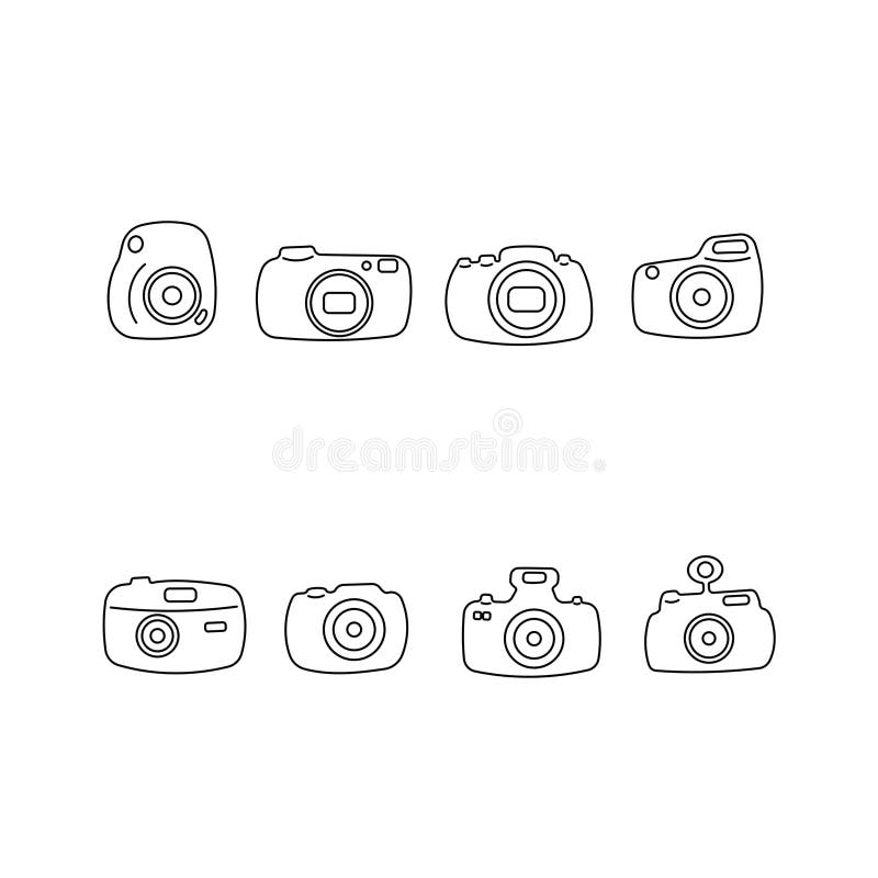 Photography Day Coloring Line Doodle Set Elements Stock Vector ...