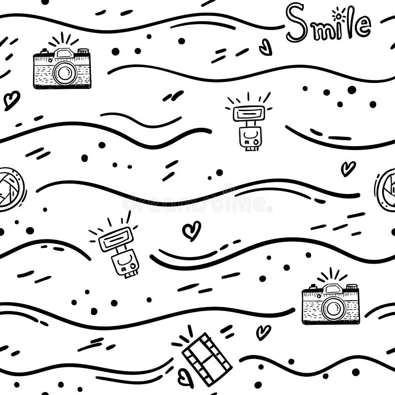 Photography Doodles Seamless Pattern Stock Vector - Illustration of ...