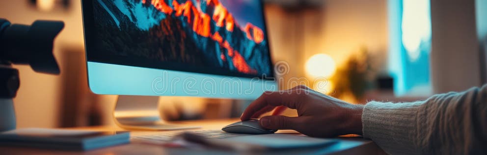 Photography Editing Process: Closeup of Hand Editing Photo on Computer ...