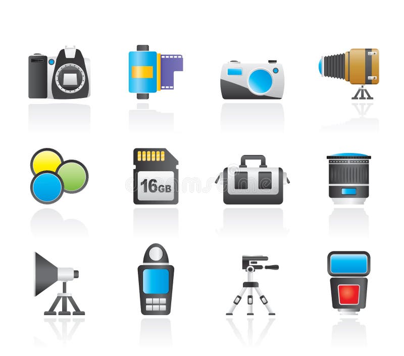 Photography Equipment and Tools Icons Stock Vector - Illustration of ...
