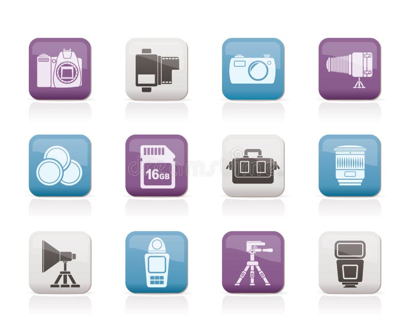Photography Equipment and Tools Icons Stock Vector - Illustration of ...