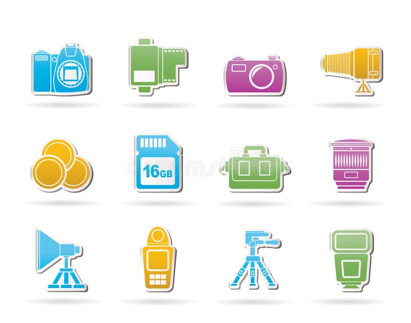 Photography Equipment and Tools Icons Stock Vector - Illustration of ...