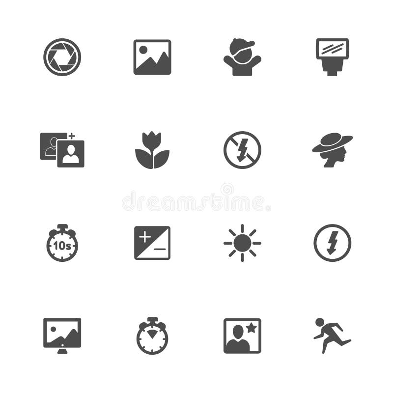 Photography Flat Icons in Gray Stock Vector - Illustration of monitor ...