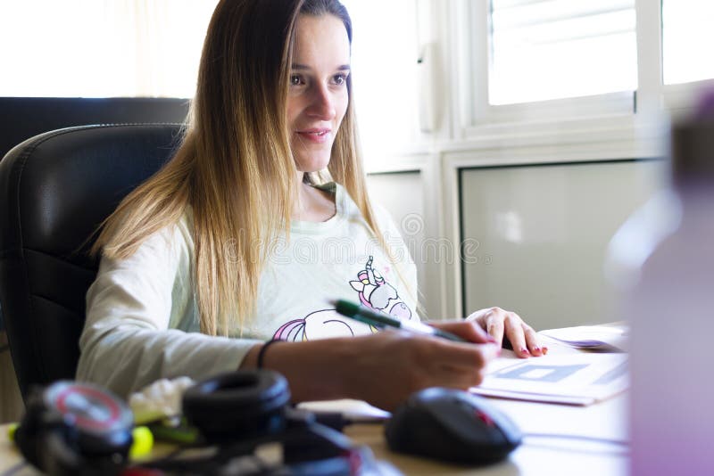 Photography of a Girl Student Studying Remotely. Taking Online Classes ...
