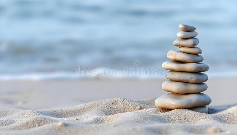 A Stack of Rocks Sitting on Top of a Sandy Beach Stock Illustration ...