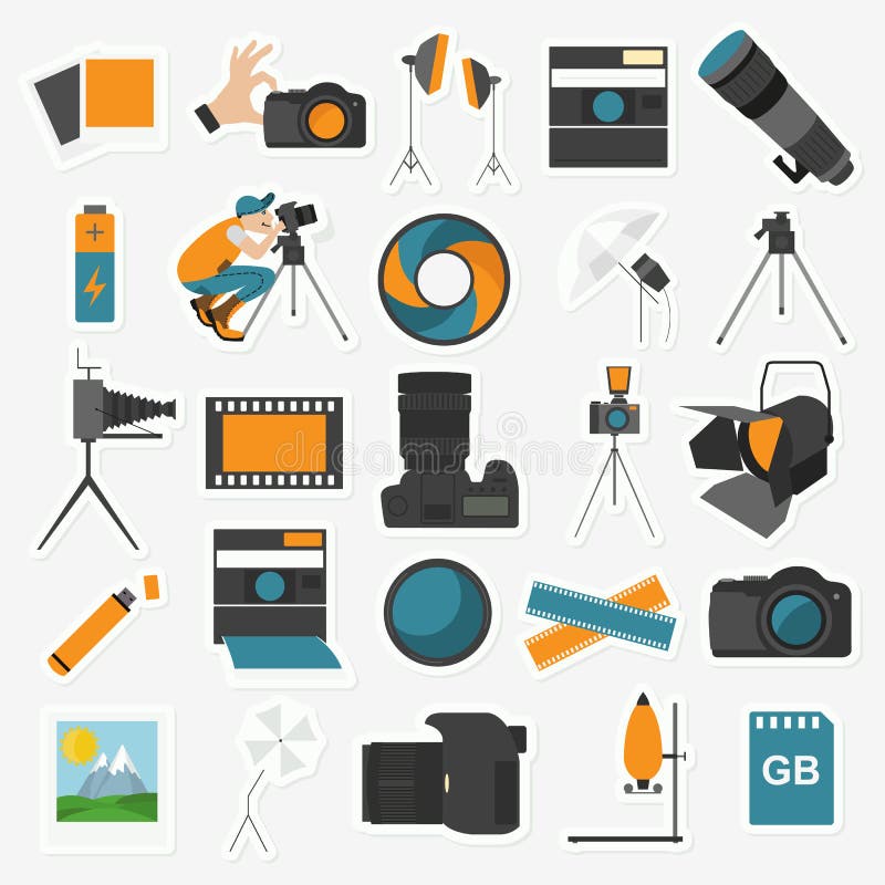Photography Icon Set with Photo, Camera Equipment. Colour Flat Stock ...