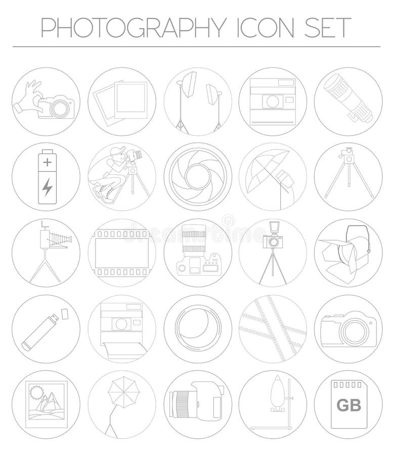Photography Icon Set with Photo, Camera Equipment. Outline Version ...