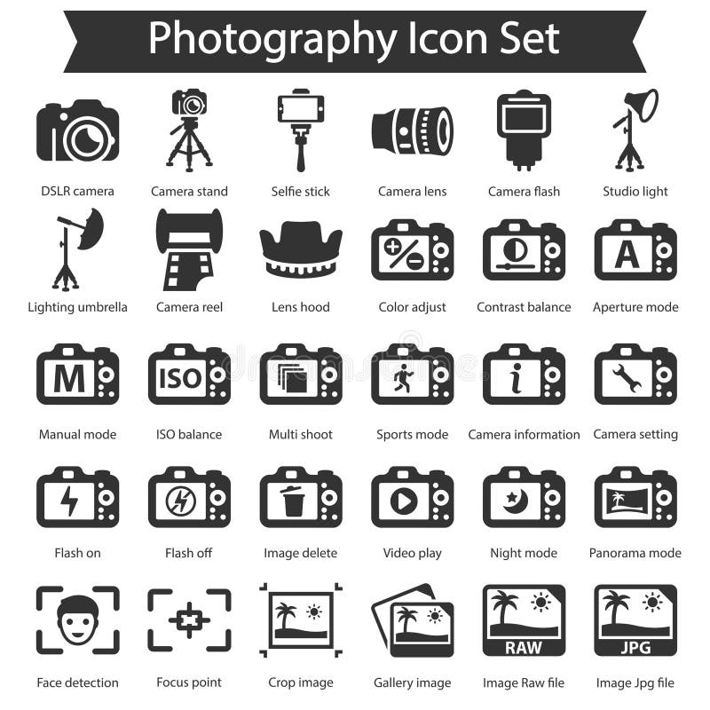 Photography Icon Set stock vector. Illustration of aperture - 226630516