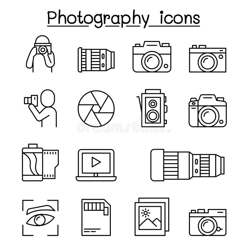 Photography Icon Set in Thin Line Style Stock Vector - Illustration of ...