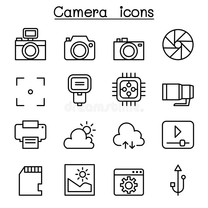 Photography Icon Set in Thin Line Style Stock Illustration ...
