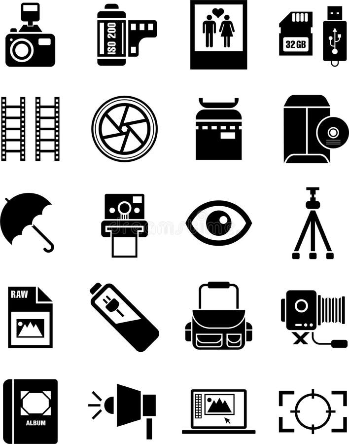 Camera Icons and Camera Accessories Icons Vector Illustration Stock ...