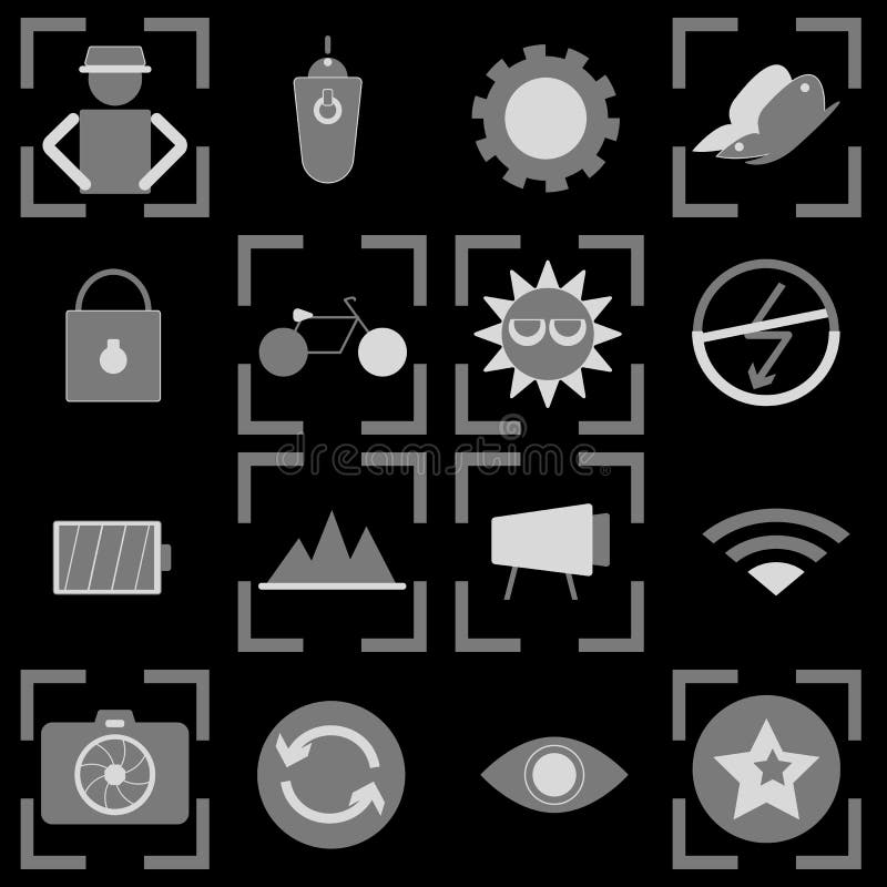 Photography Icons On Black Background Stock Vector - Illustration of ...