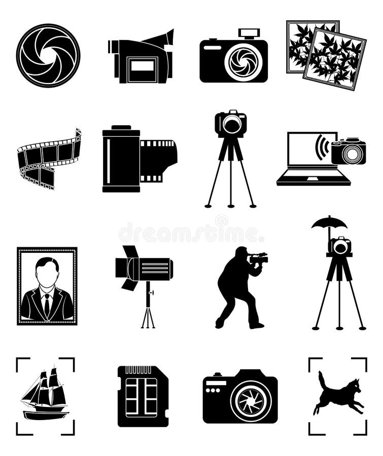 Photography icons set stock vector. Illustration of black - 51448845